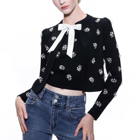 Alice + Olivia | Sweaters | Alice Olivia Trina Embellished Puff Sleeve ...